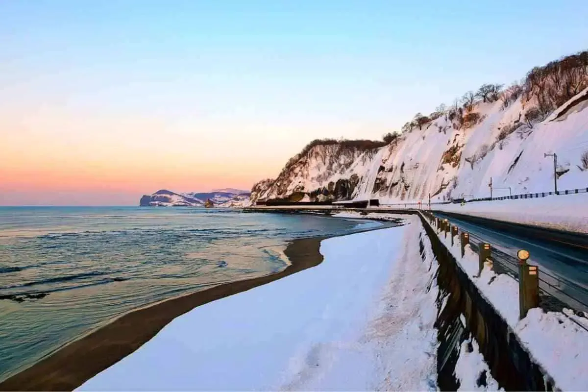 Hokkaido Beach Where Snow Meets Sand and Sea in Winter